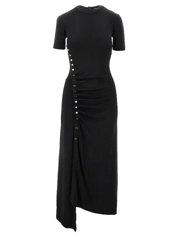 Rabanne Gathered Jersey Maxi Dress With Asymmetrical Hem - Black
