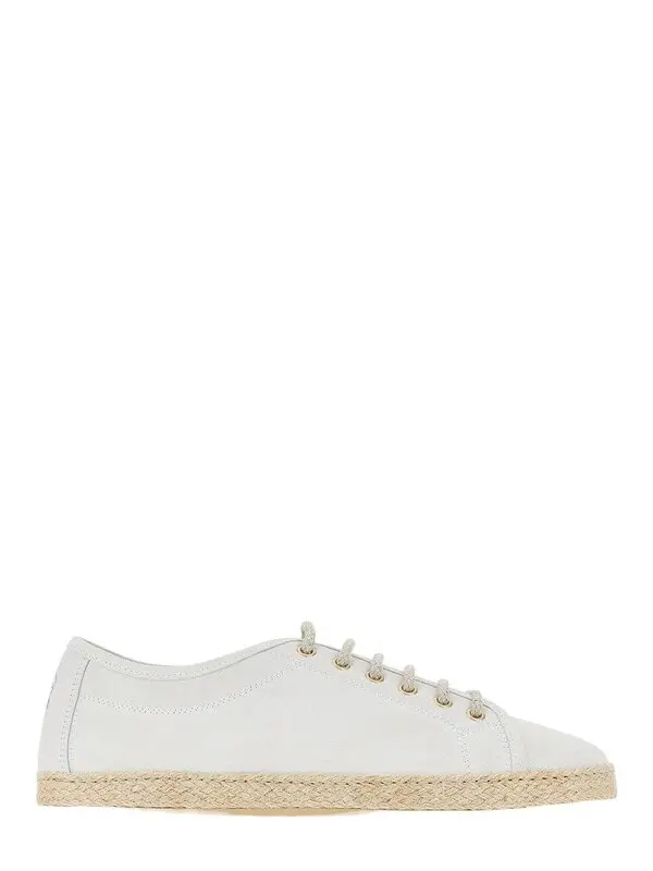 Brunello Cucinelli Suede Leather Lace-up Sneakers With Rope Sole - Grey