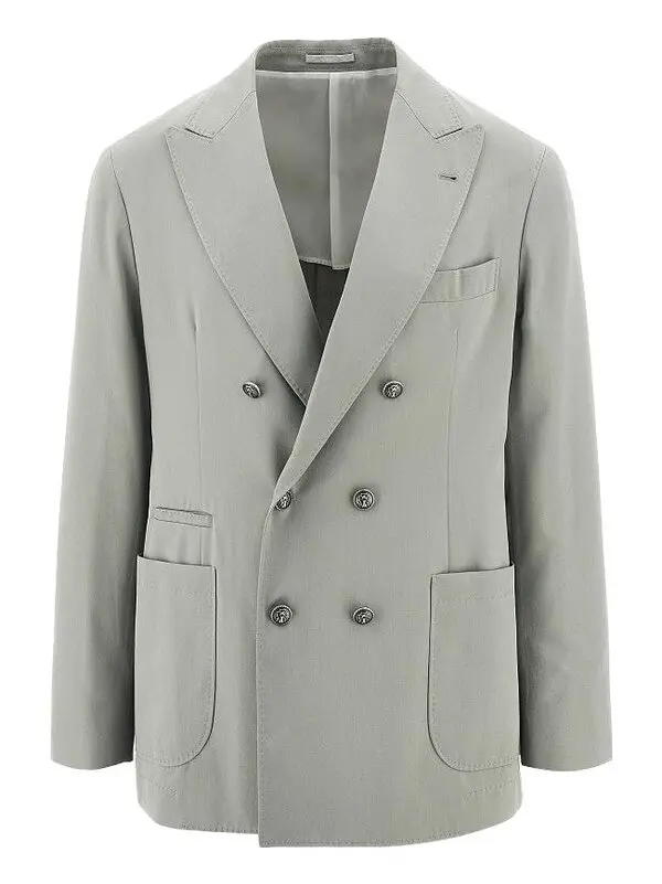 Brunello Cucinelli Silk Twill Double-breasted Jacket - Grey