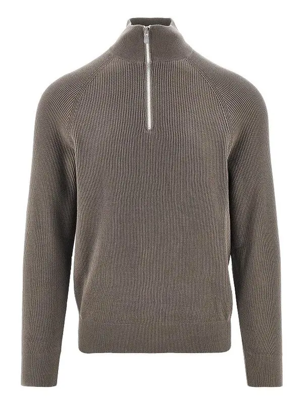 Brunello Cucinelli Cotton Quarter Zip Sweater - Brown