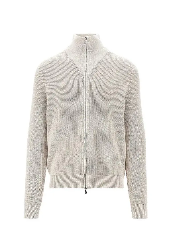 Brunello Cucinelli Half English Rib Cotton Cardigan - Beige
