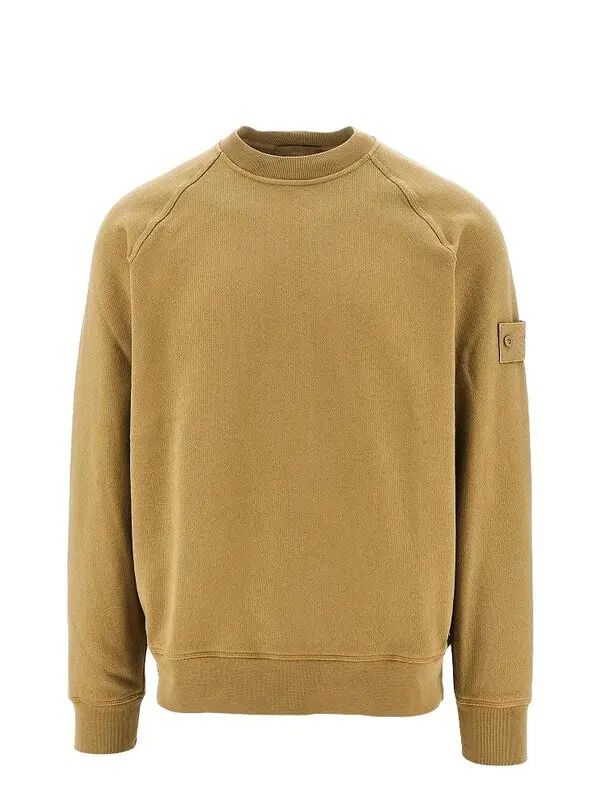 Stone Island Cotton Crewneck Sweatshirt With Logo Badge - Khaki