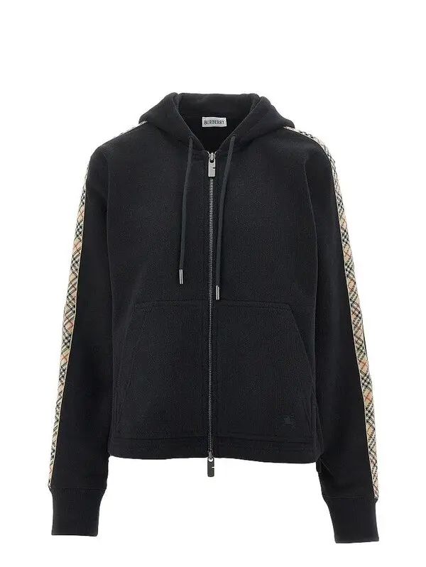 Burberry Full-zip Hoodie With Check Trimmings - Black