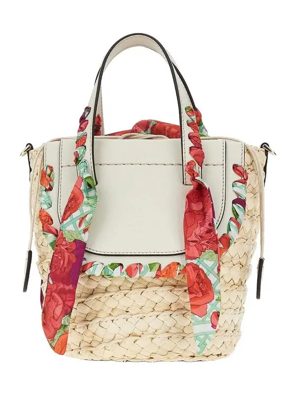 CUBALAB Habanera Raffia Bag With Silk Foulard Details - Multicolor