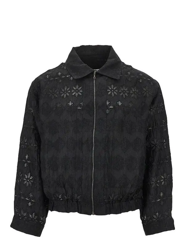 CMMN SWDN Ares Linen-blend Blouson With Floral Motif - Black