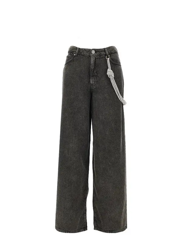 Pinko Loose Fit Jeans With Rhinestone Cord Detail - Black