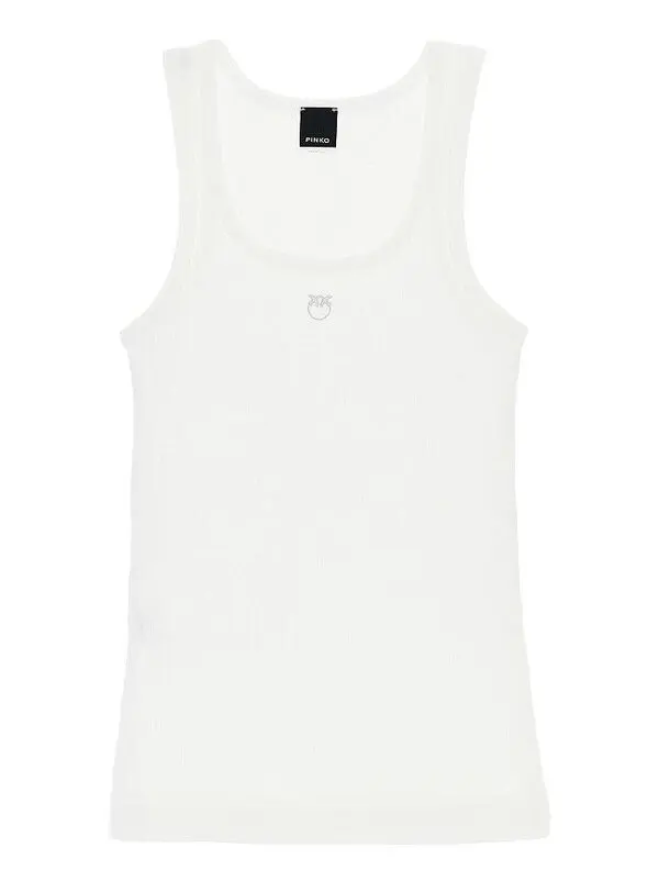 Pinko Love Birds Logo Ribbed Tank - White