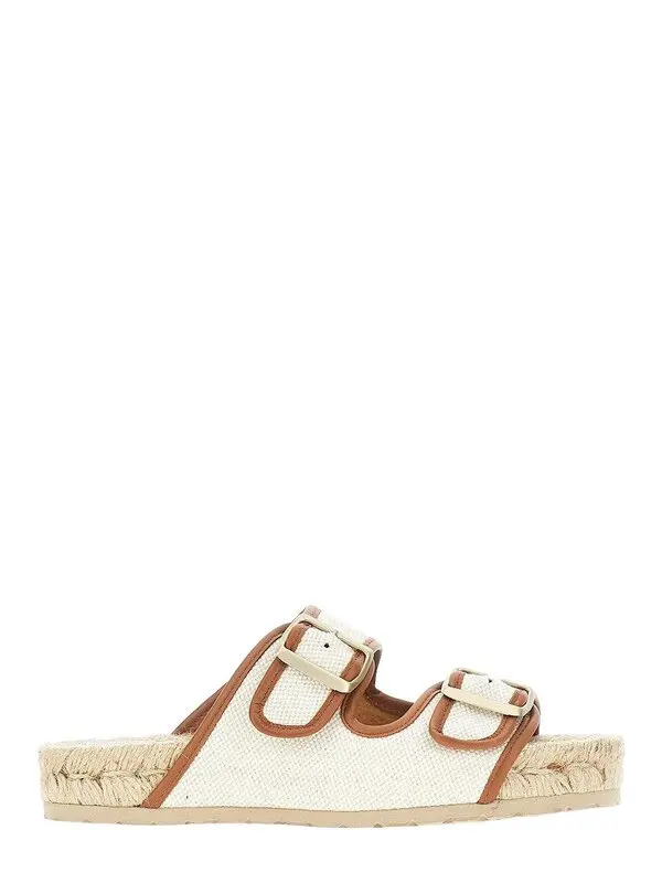 Manebí Canvas And Leather Slides With Adjustable Buckles - White