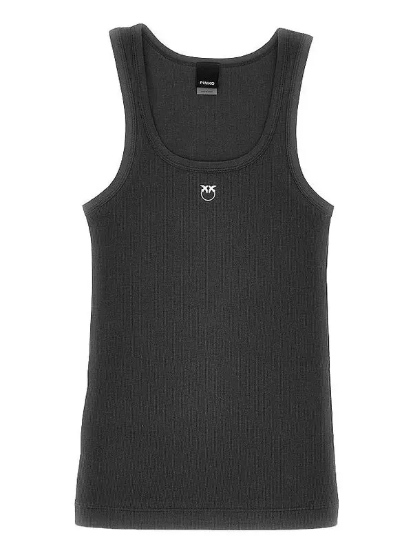 Pinko Ribbed Tank Top With Metallic Logo - Black