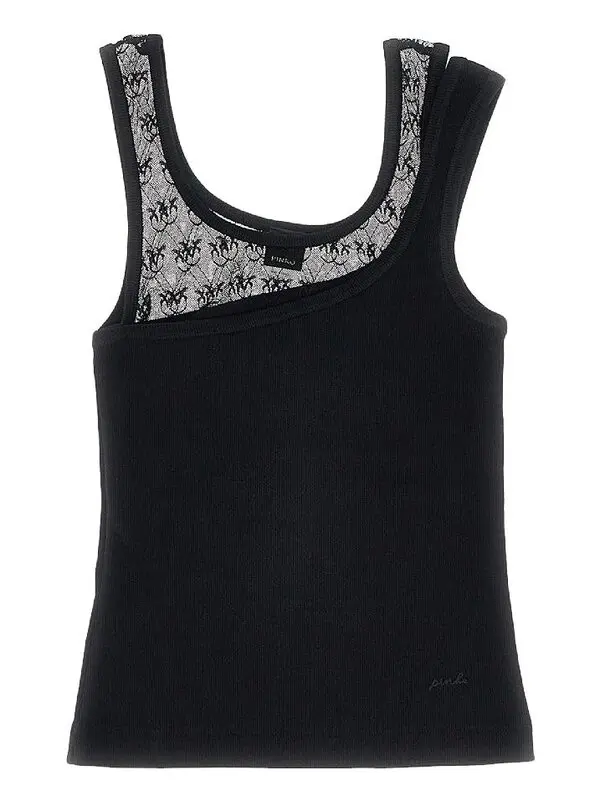 Pinko Ribbed Jersey And Love Birds Lace Tank - Black