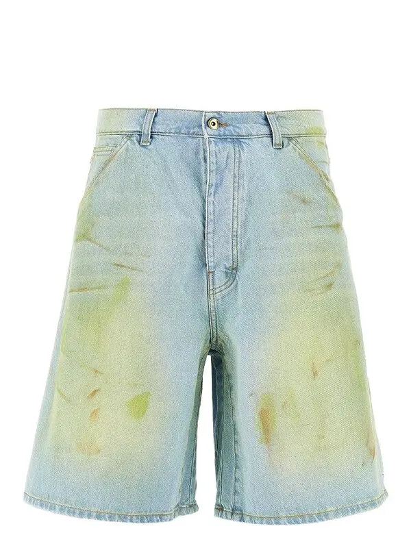 C.9.3 Light Wash Stained-effect Wide Leg Denim Shorts - Blue