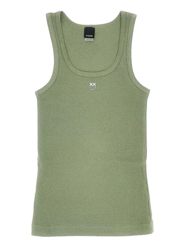 Pinko Ribbed Tank Top With Metallized Logo - Green