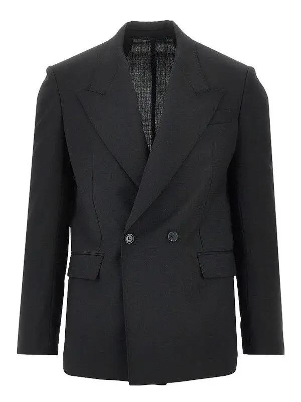 MARSEM Stretch Wool-blend Double-breasted Jacket With Peak Lapels - Black