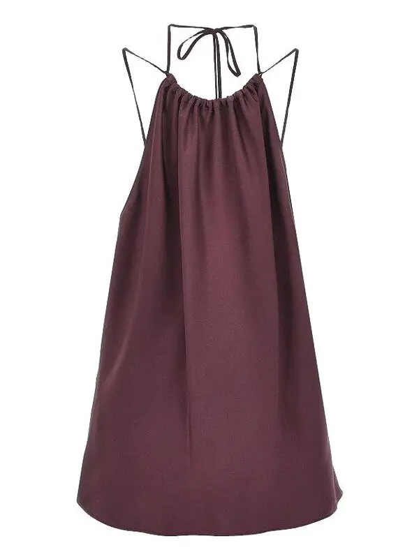 Pinko Sleeveless Gathered Halter Neck Satin Top - Purple