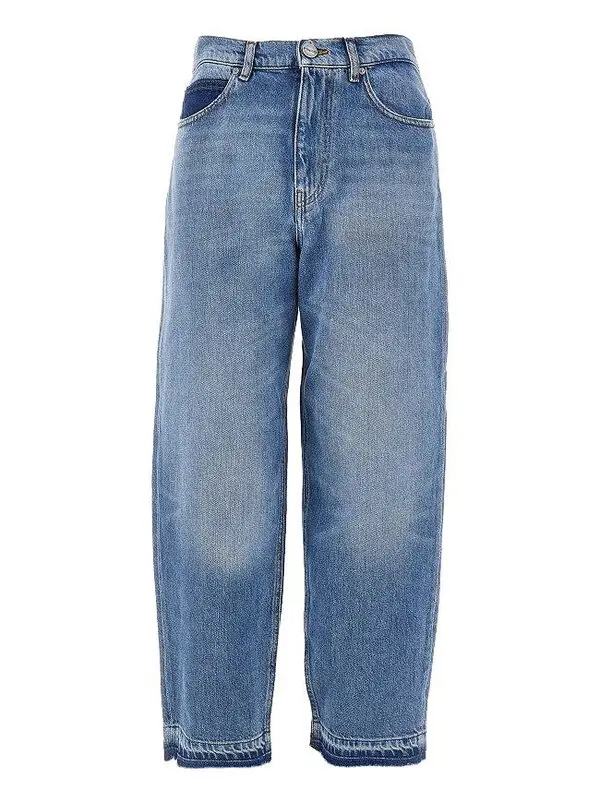 Pinko Balloon Fit Jeans With Frayed Hem - Blue