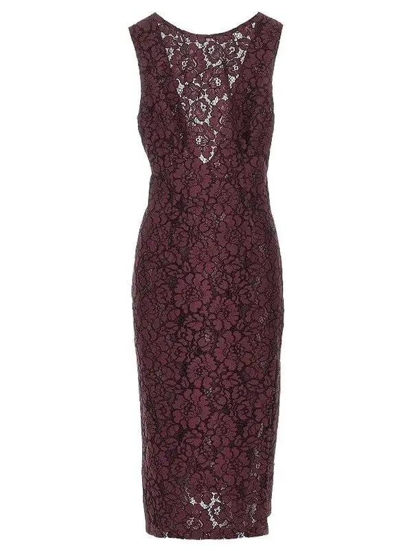 Pinko Floral Lace Midi Dress - Red