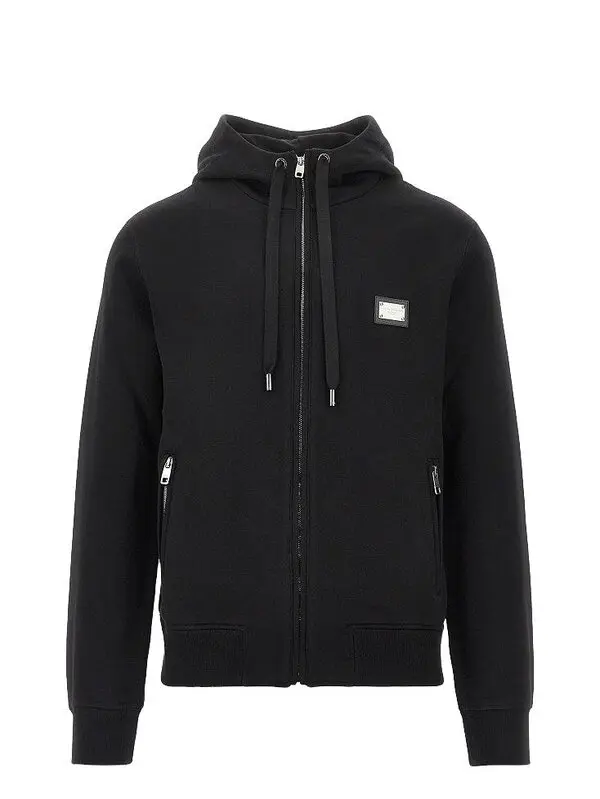 Dolce & Gabbana Full-zip Hoodie With Logo Plate - Black