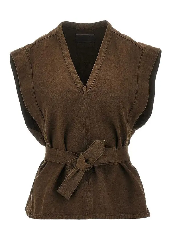 LEMAIRE Lemiare Sleeveless Belted Pinafore Top In Broken Twill - Brown