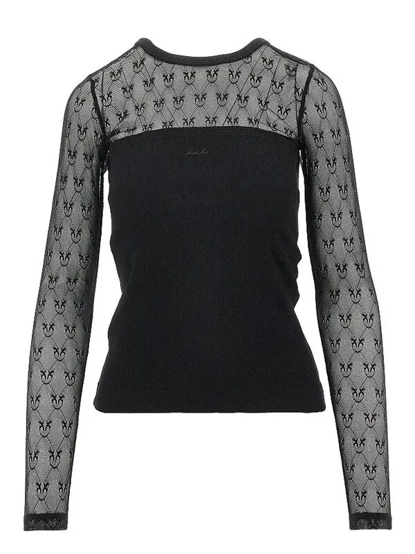 Pinko Ribbed Jersey And Love Birds Lace Top - Black