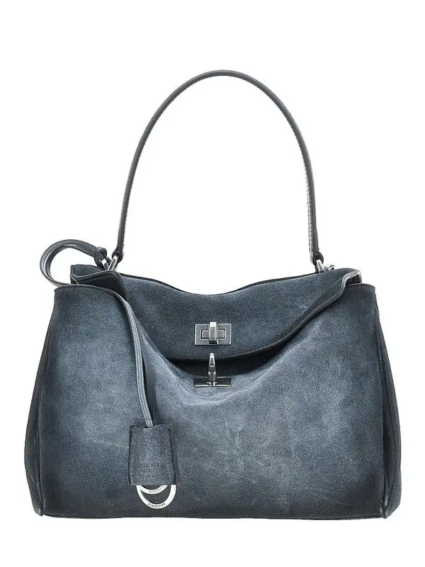 Balenciaga Small Rodeo Bag In Waxed Suede Leather - Grey