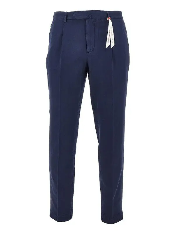 SANTANIELLO Cotton And Linen Blend Trousers - Blue