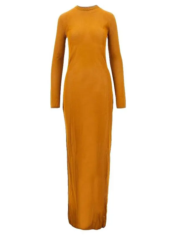 Saint Laurent Long-sleeved Viscose Knit Maxi Dress - Yellow