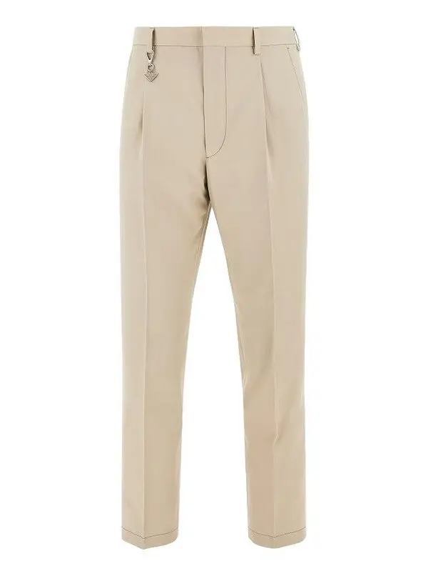 Prada Cotton Twill Pants With Enamel Triangle Logo Charm - Beige