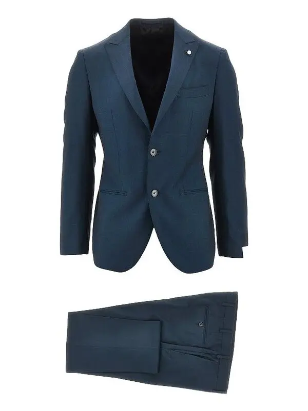 LUIGI BIANCHI Herringbone Light Wool Tailored Suit - Blue