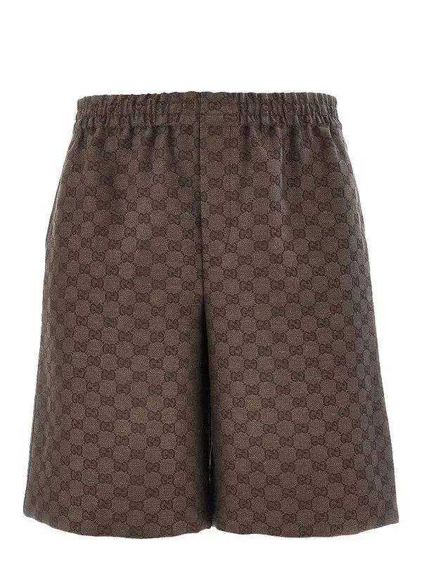 Gucci Gg Supreme Linen-blend Shorts - Brown