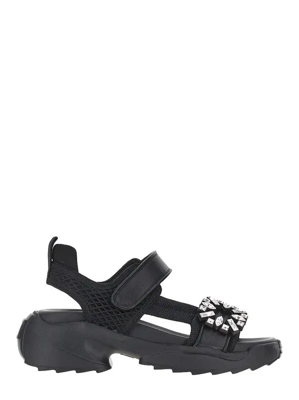 ROGER VIVIER Leather And Mesh 'viv' On The Run Sandals With Crystal Buckle - Black