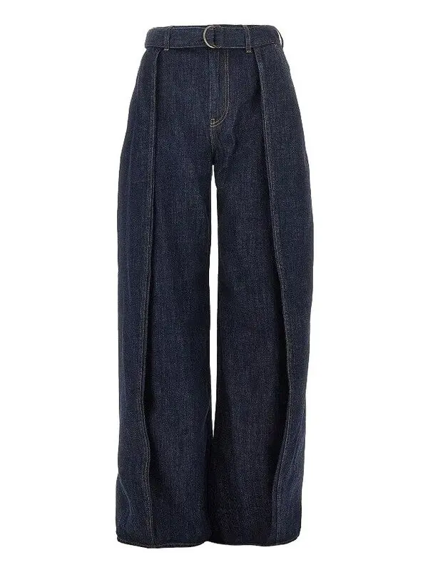 Loewe Pleated Wide-leg Jeans With Belt - Blue