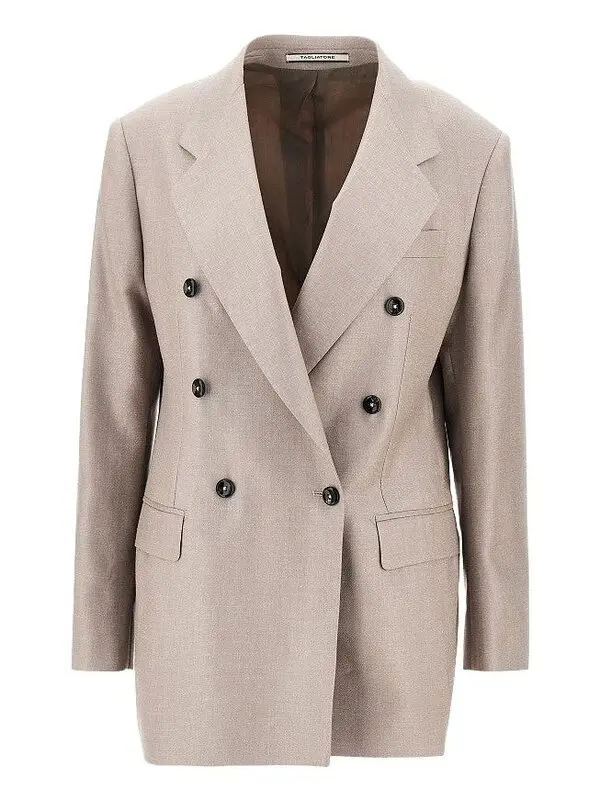 Tagliatore Double-breasted Wool, Silk, And Linen Blend Twill Jacket - Beige