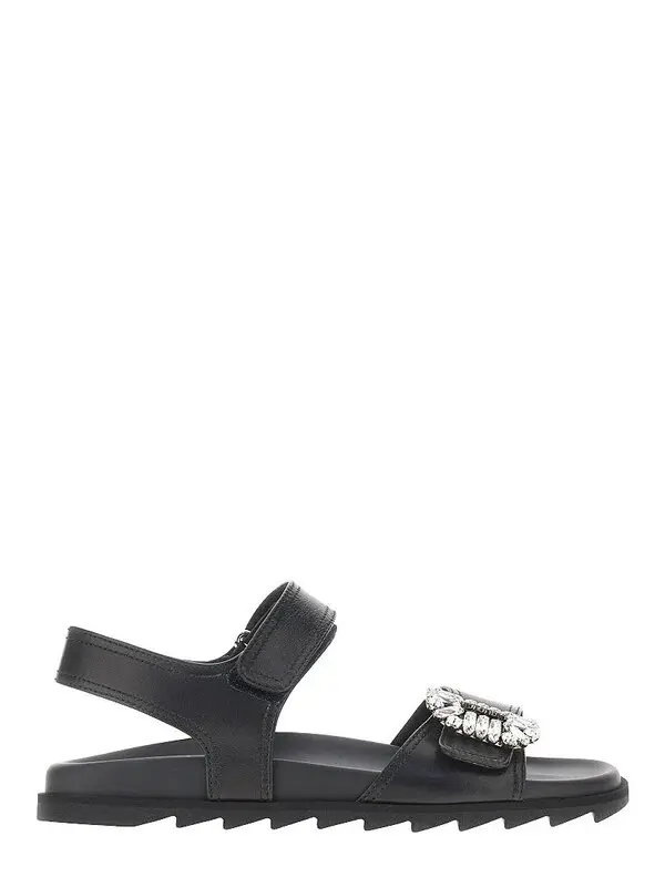 ROGER VIVIER Embellished Leather Sandals With Crystal Buckle - Black