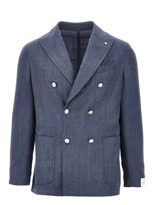 L.B.M. 1911 Tom" Wool-blend Double-breasted Jacket With Chevron Motif - Blue