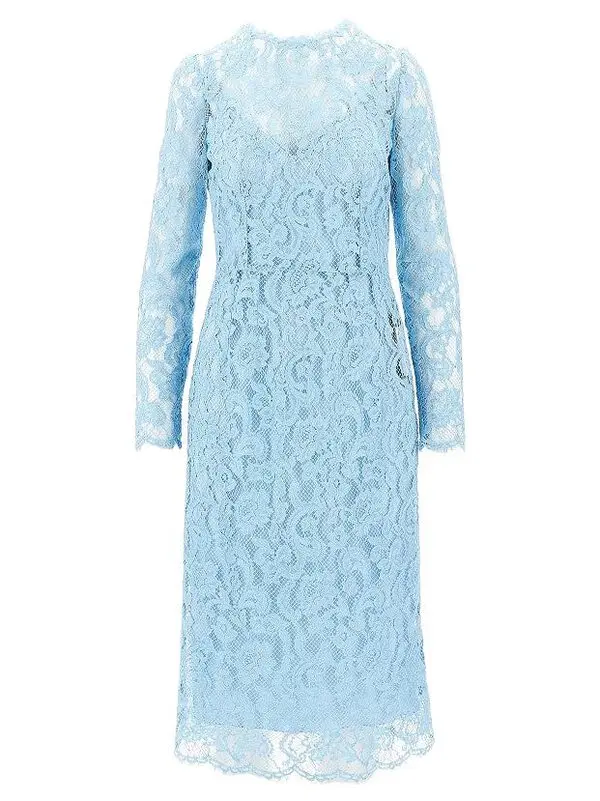 Dolce & Gabbana Floral Cordonetto Lace Midi Dress - Blue