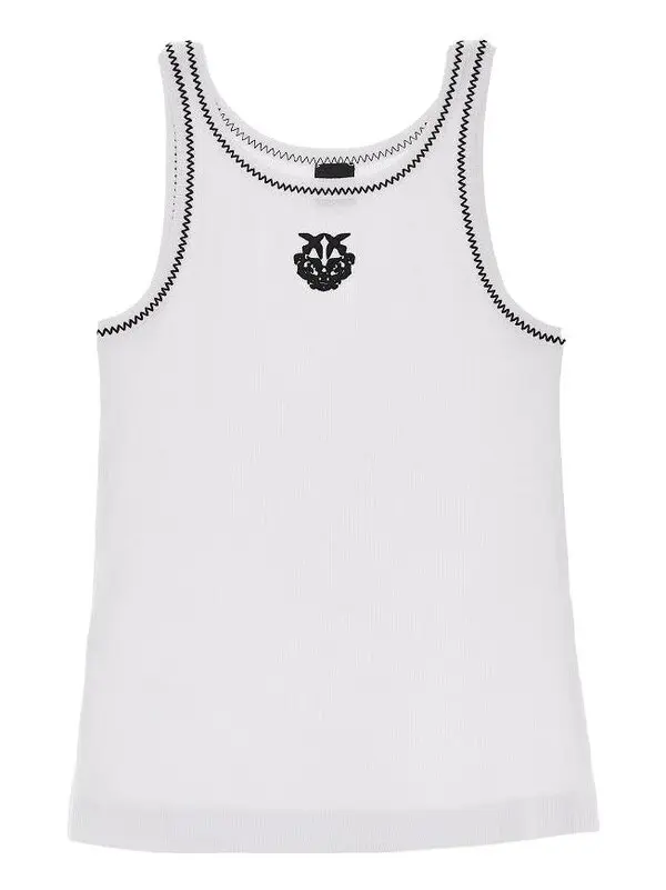 Pinko Ribbed Tank With Love Birds Embroidery - White