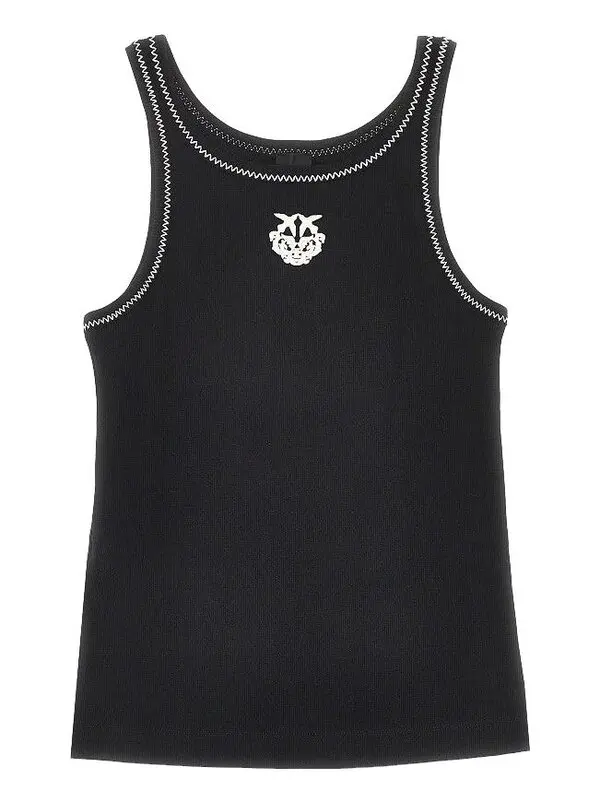 Pinko Ribbed Tank Top With Contrasting Embroidery - Black
