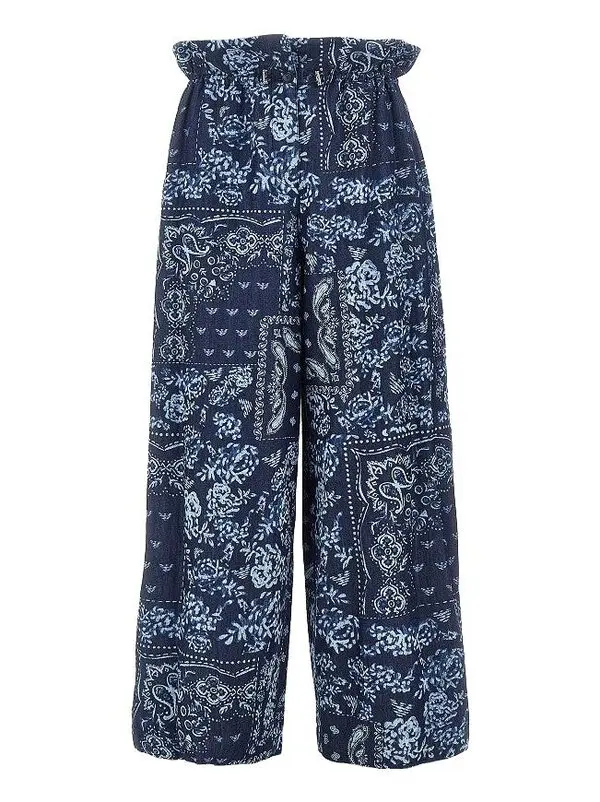 Emporio Armani Bandana Print Chambray Wide Leg Pants - Blue