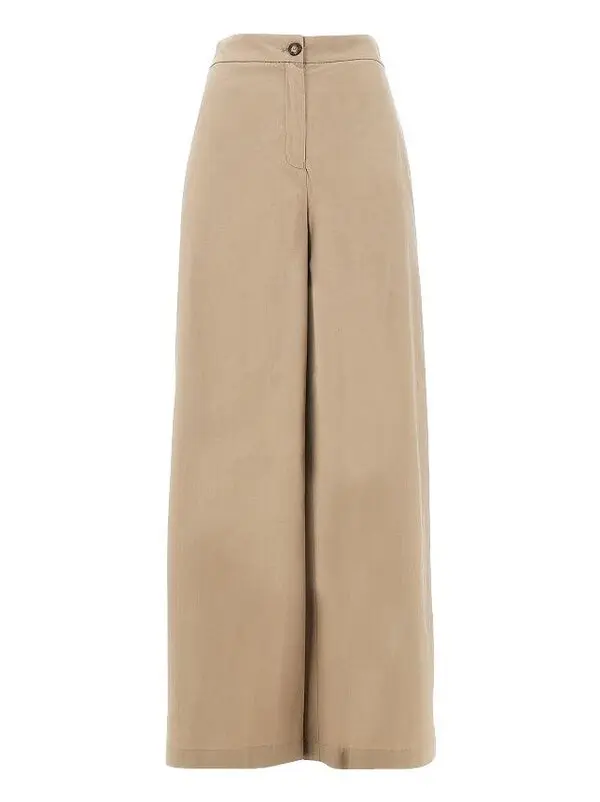 Emporio Armani Stretch Cotton Poplin Wide Leg Pants - Beige