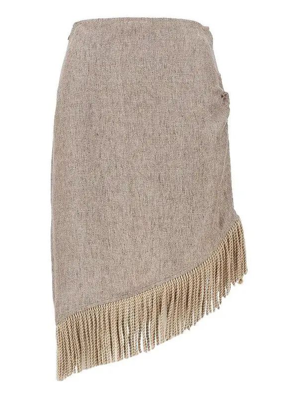 Emporio Armani Fringed Linen Canvas Skirt - Brown
