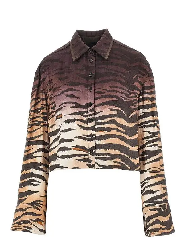 Pinko Animalier Print Cropped Viscose Twill Shirt - Multicolor
