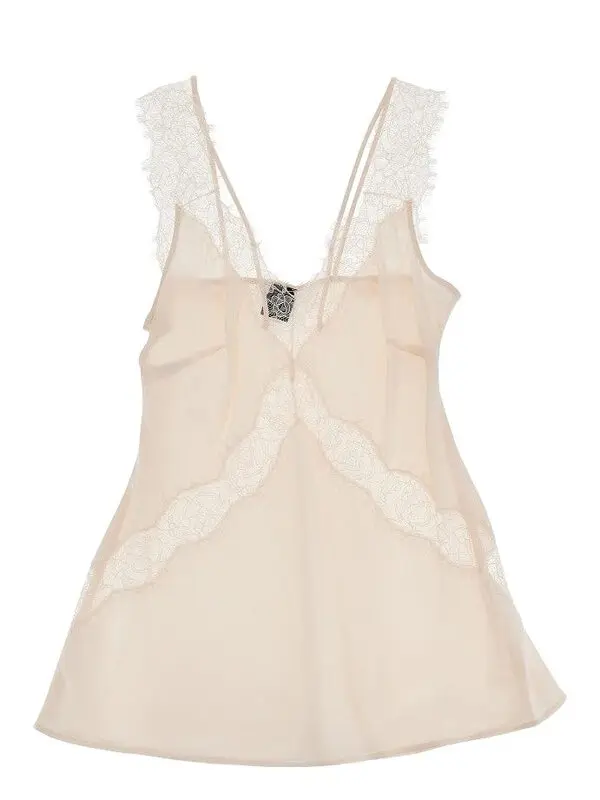 Pinko Lace Trimmed V-neck Viscose Twill Top - Pink