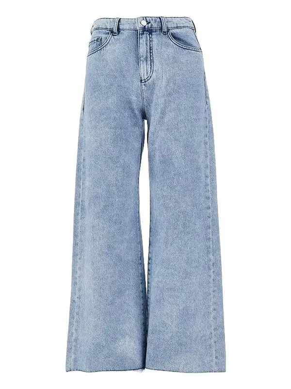 Emporio Armani J33 Frayed Wide Leg Cropped Jeans - Blue