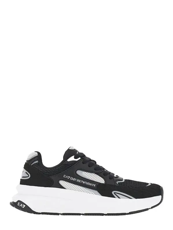 EA7 Two-tone Mesh And Faux Leather Sneakers With Reflex Details - Black