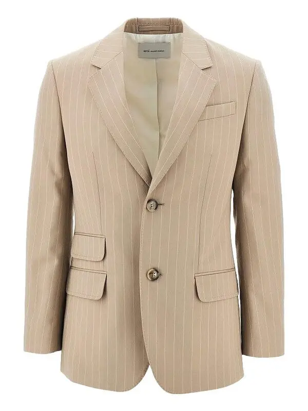 Ami Pinstriped Wool Single-breasted Jacket - Beige