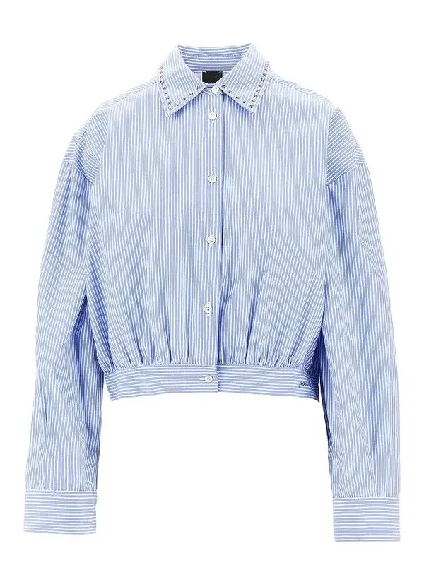 Pinko Striped Cropped Shirt With Studded Collar - Blue