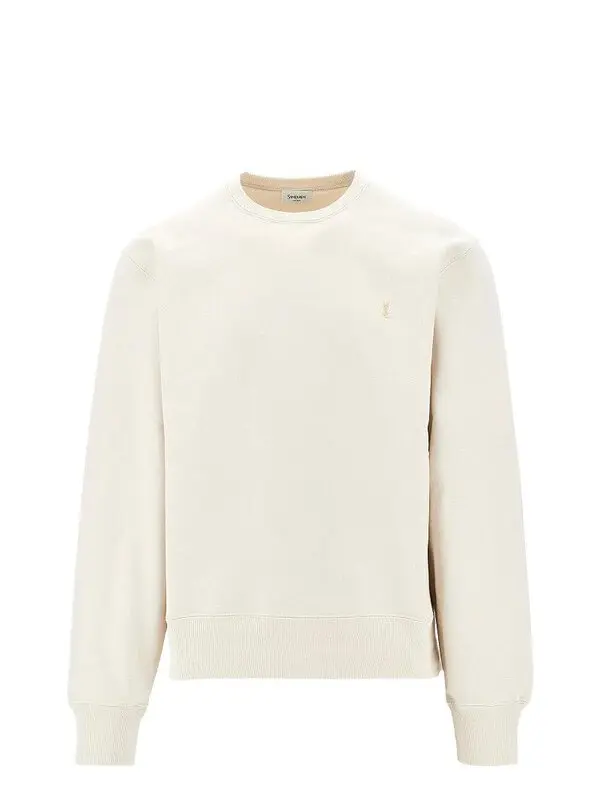 Saint Laurent Cassandre Embroidery Crewneck Sweatshirt - Beige