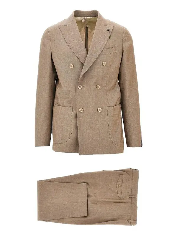 SANTANIELLO Light Wool Double-breasted Tailored Suit - Beige