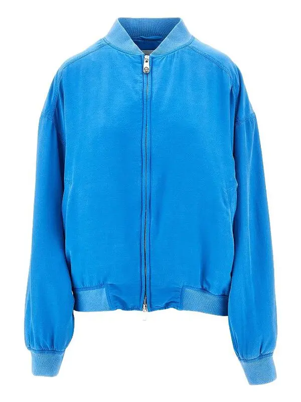 Versace Washed Silk Blouson Jacket - Blue