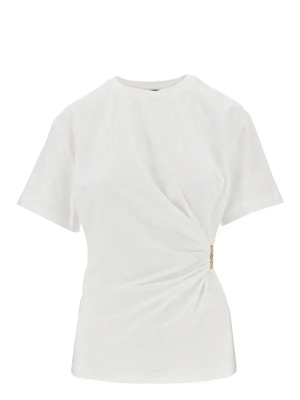 Pinko Draped T-shirt With Metal Detail - White